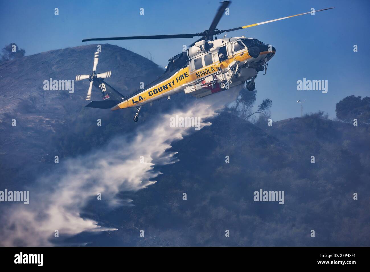 Getty Fire Burns in Los Angeles. A small brush fire burns in the hills ...