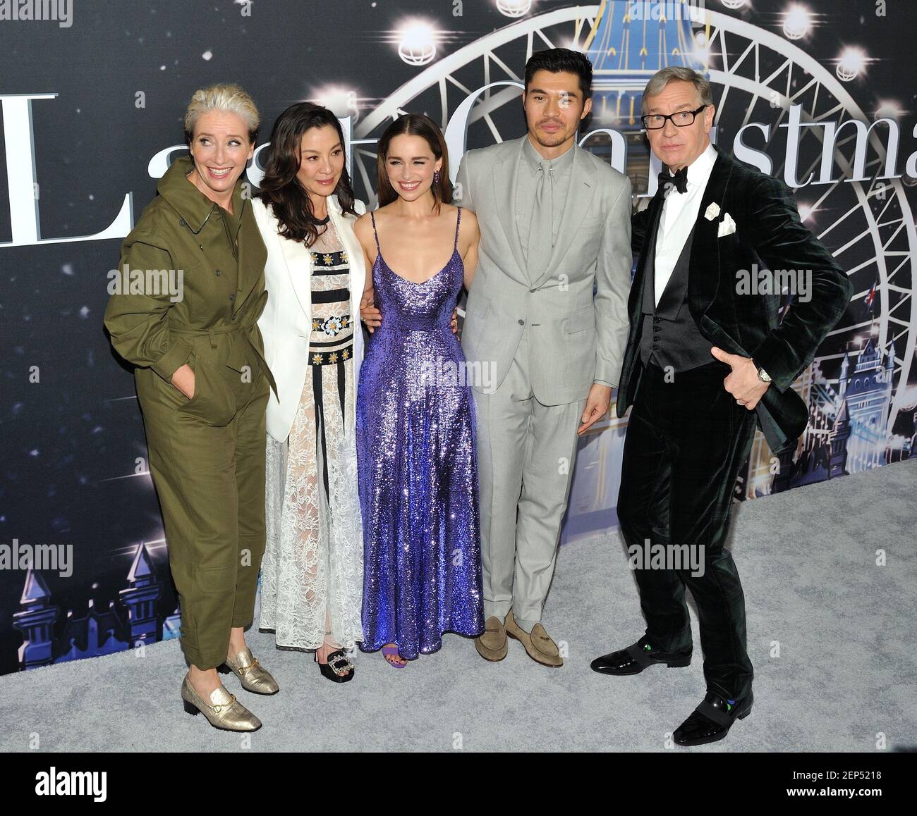 L-R: Actors Emma Thompson, Michelle Yeoh, Emilia Clarke, Henry Golding ...