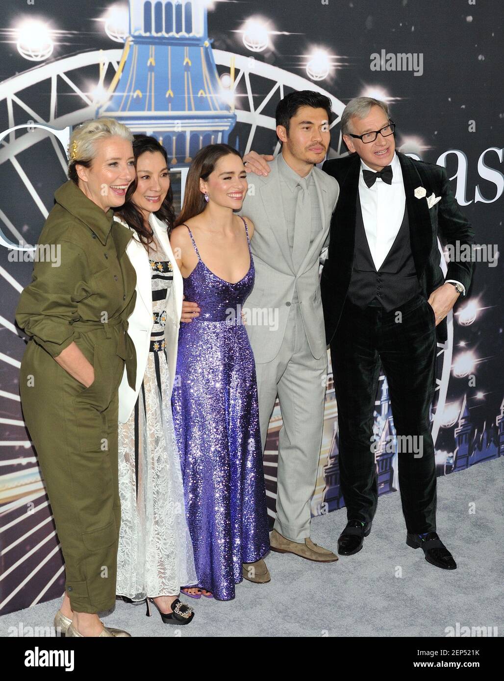 L-R: Actors Emma Thompson, Michelle Yeoh, Emilia Clarke, Henry Golding ...