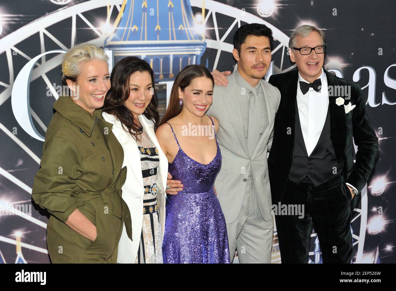 L-R: Actors Emma Thompson, Michelle Yeoh, Emilia Clarke, Henry Golding ...