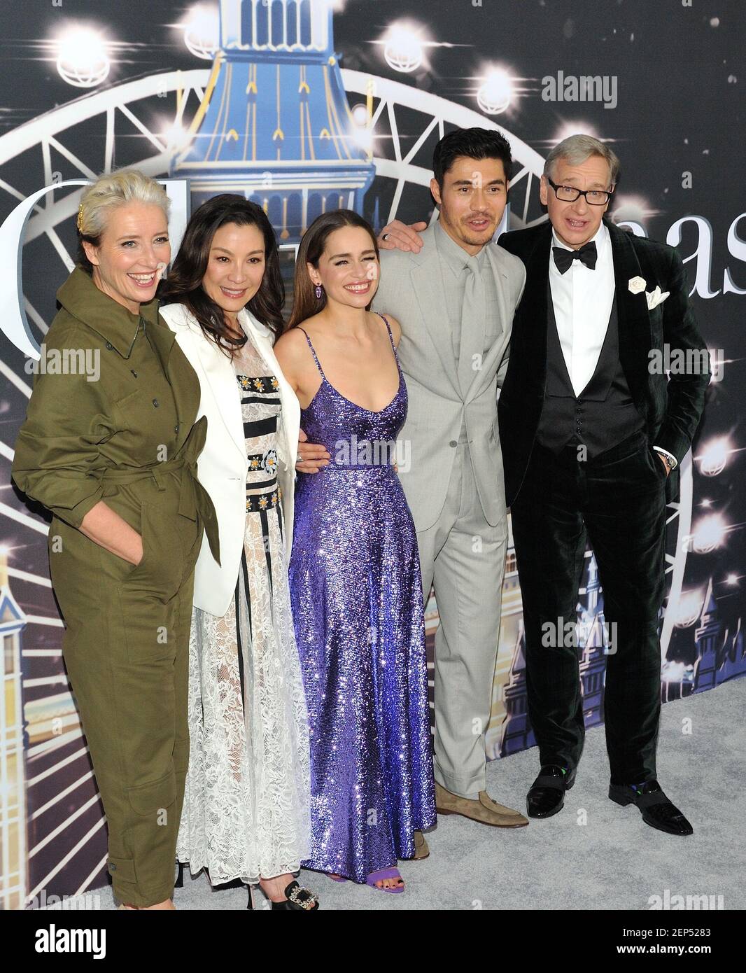 L-R: Actors Emma Thompson, Michelle Yeoh, Emilia Clarke, Henry Golding ...