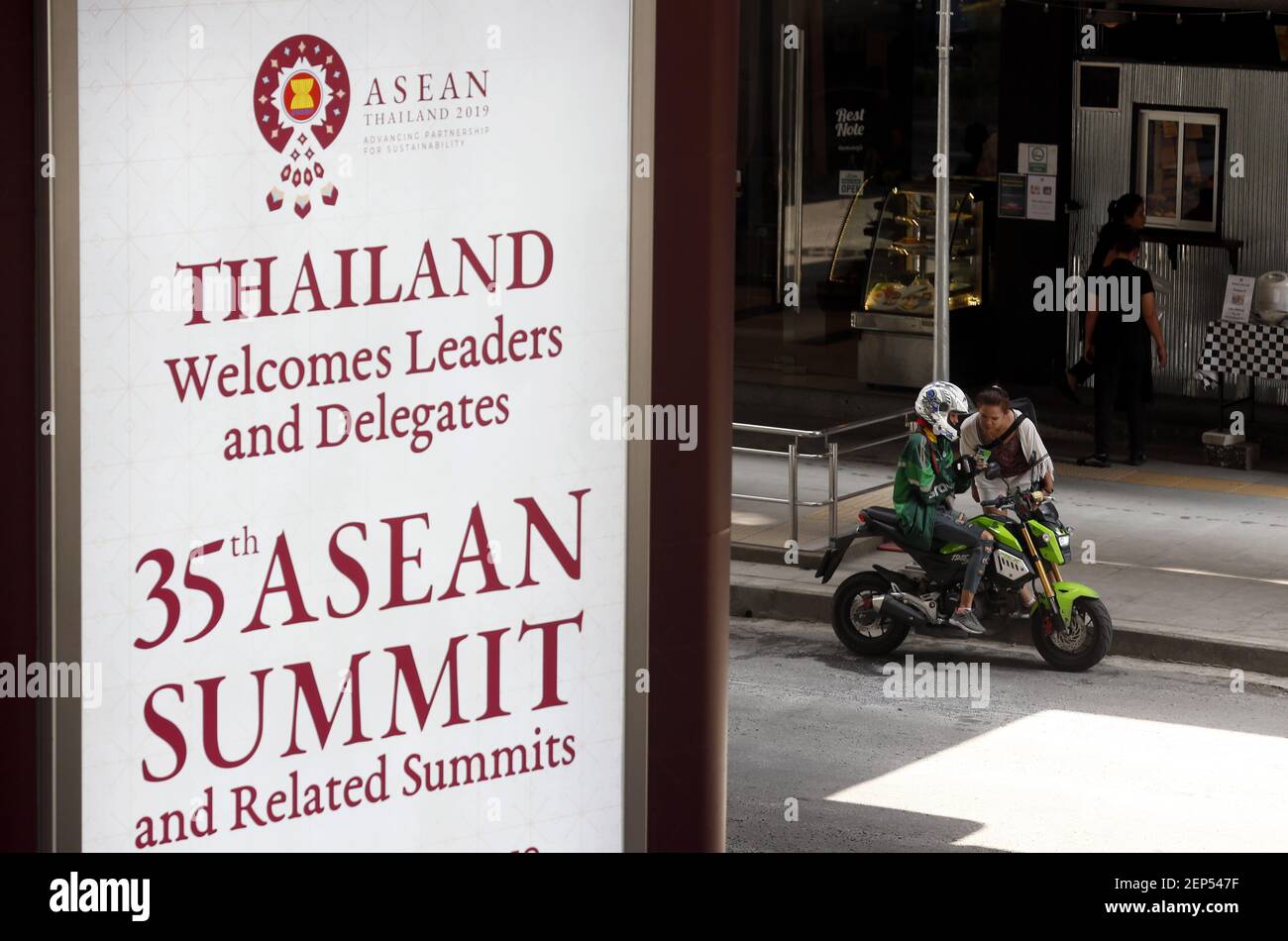 A banner welcoming the Association of Southeast Asian Nations (ASEAN ...