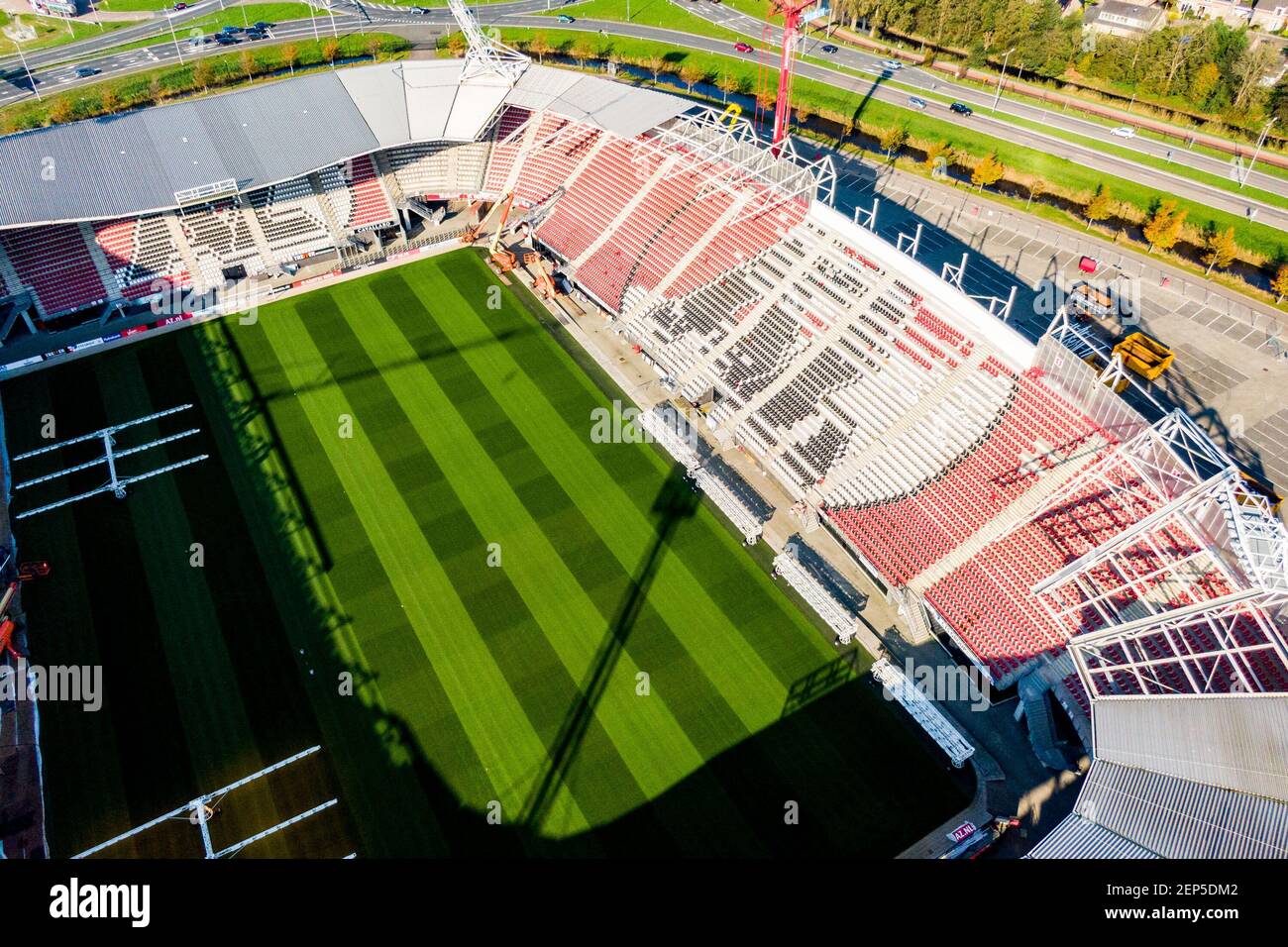 ALKMAAR, 30-10-2019, The collapsed roof at the AZ AFAS Stadium is ...