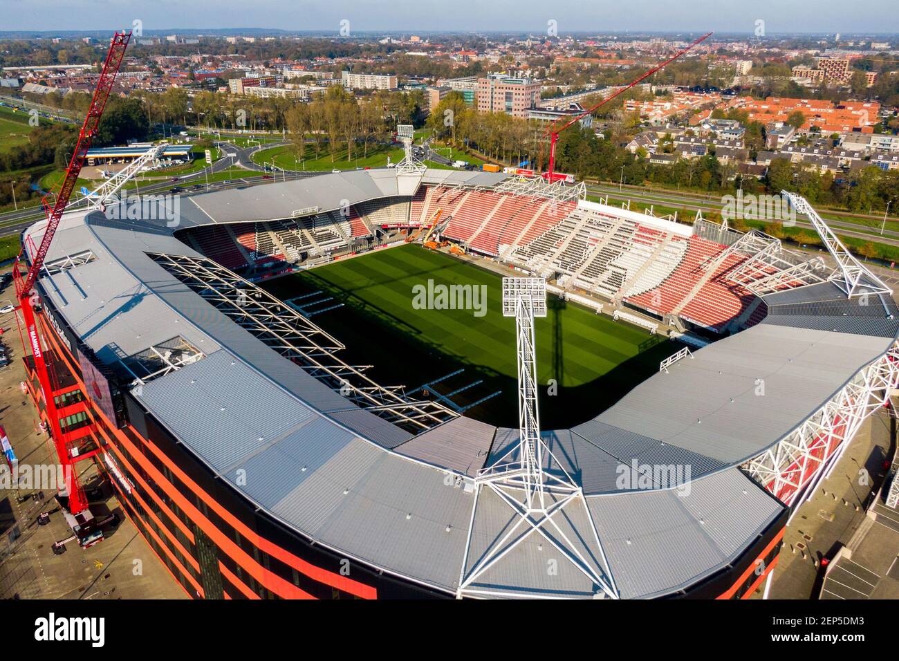 ALKMAAR, 30-10-2019, The collapsed roof at the AZ AFAS Stadium is ...
