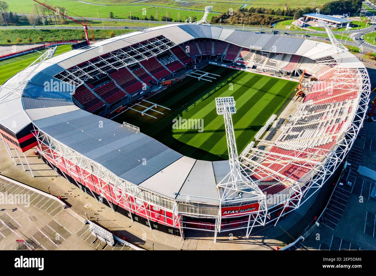 ALKMAAR, 30-10-2019, The collapsed roof at the AZ AFAS Stadium is ...