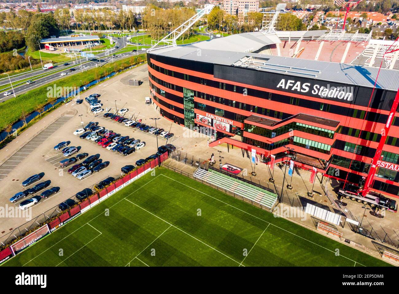 ALKMAAR, 30-10-2019, The collapsed roof at the AZ AFAS Stadium is ...