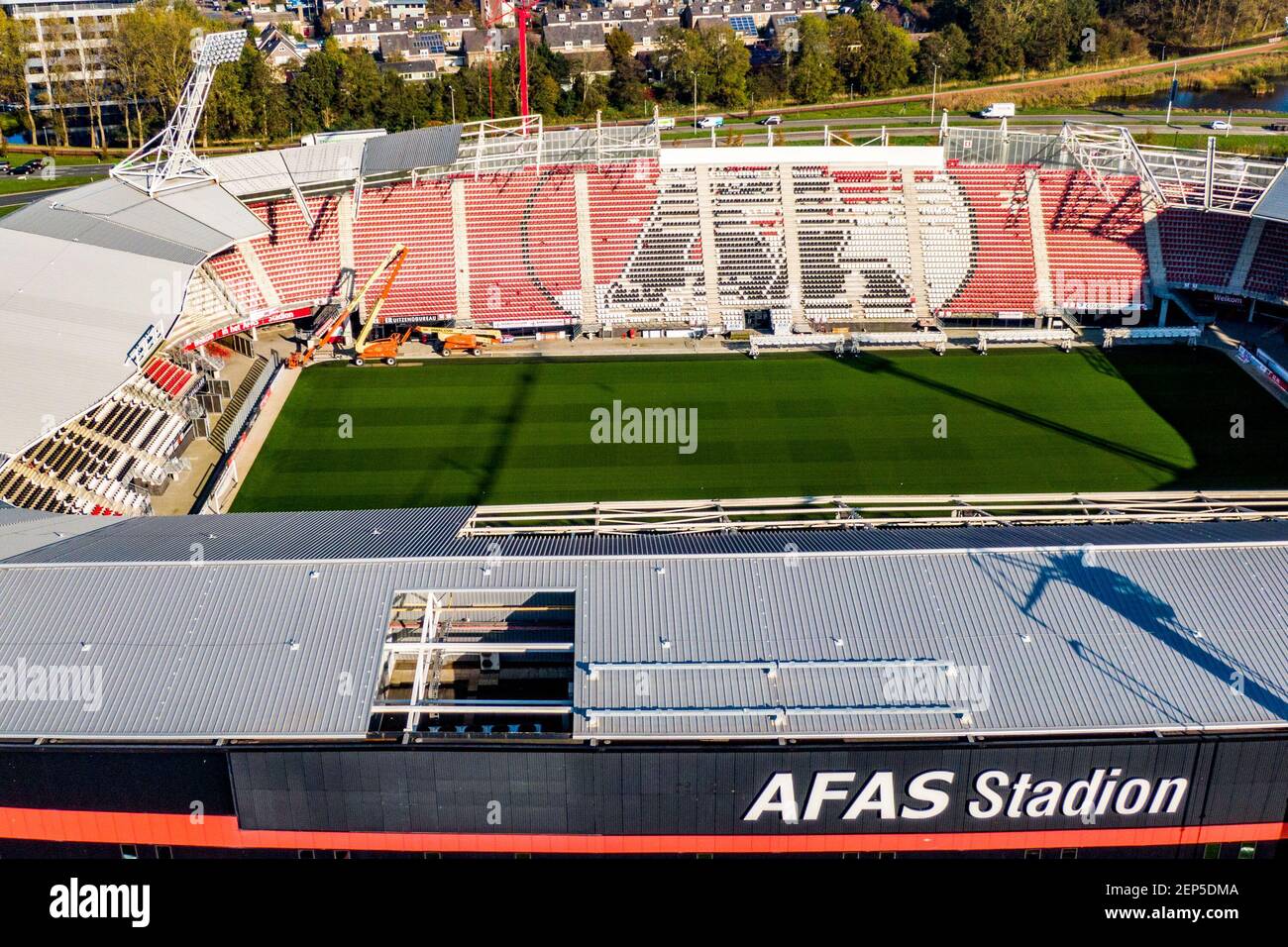 ALKMAAR, 30-10-2019, The collapsed roof at the AZ AFAS Stadium is ...