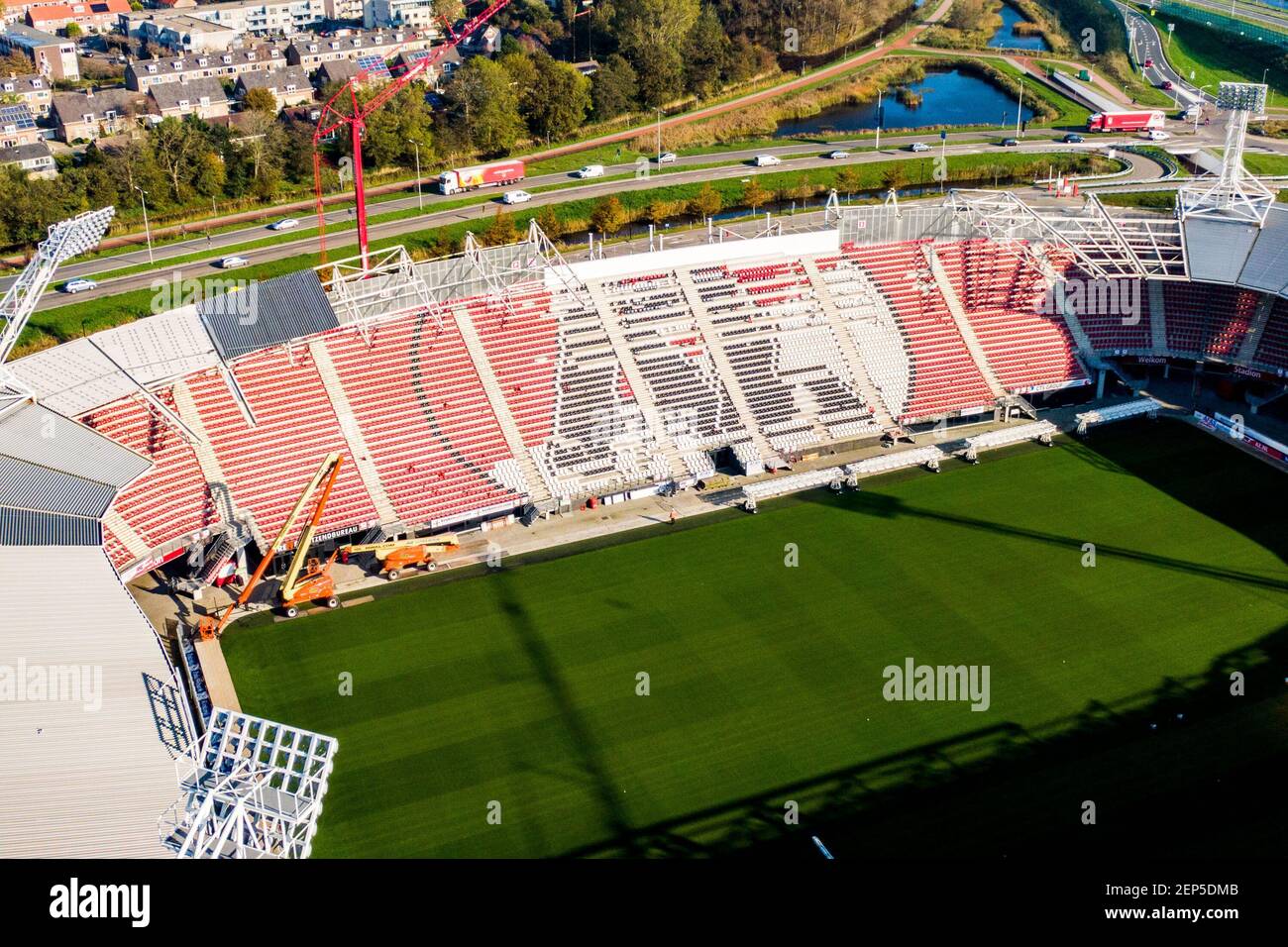 ALKMAAR, 30-10-2019, The collapsed roof at the AZ AFAS Stadium is ...
