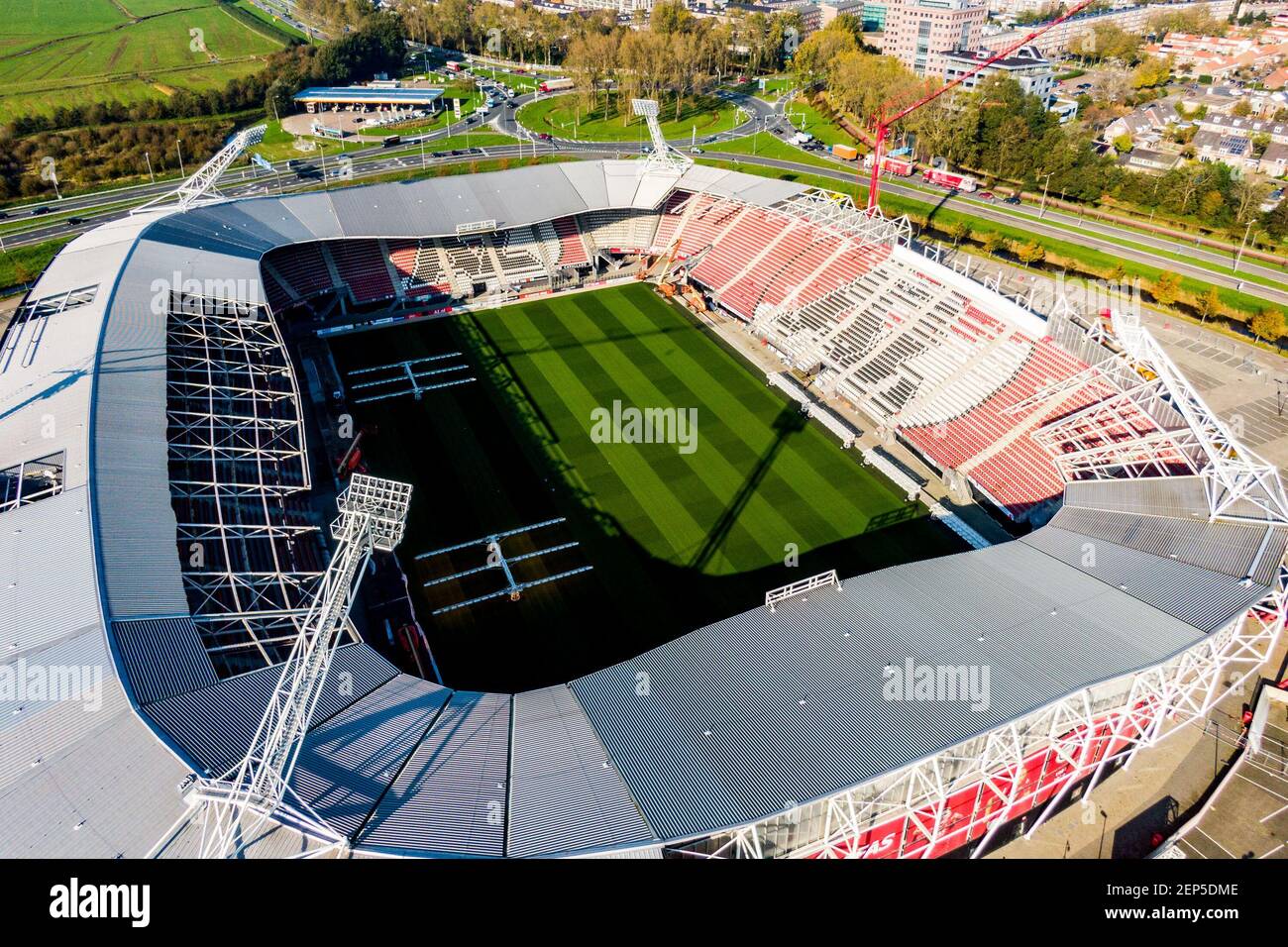 ALKMAAR, 30-10-2019, The collapsed roof at the AZ AFAS Stadium is ...