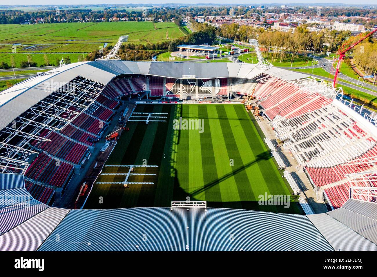 ALKMAAR, 30-10-2019, The collapsed roof at the AZ AFAS Stadium is ...