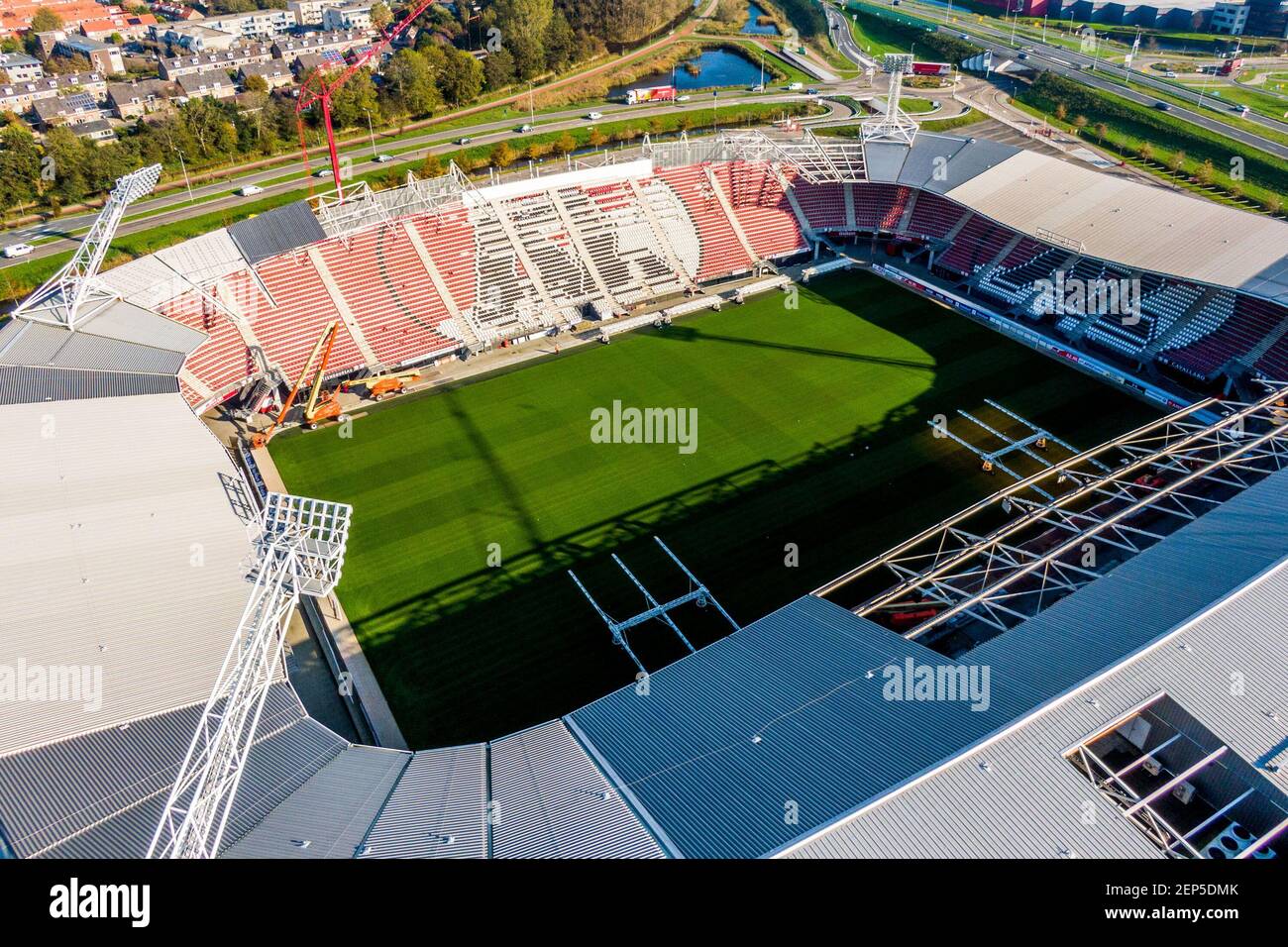 ALKMAAR, 30-10-2019, The collapsed roof at the AZ AFAS Stadium is ...
