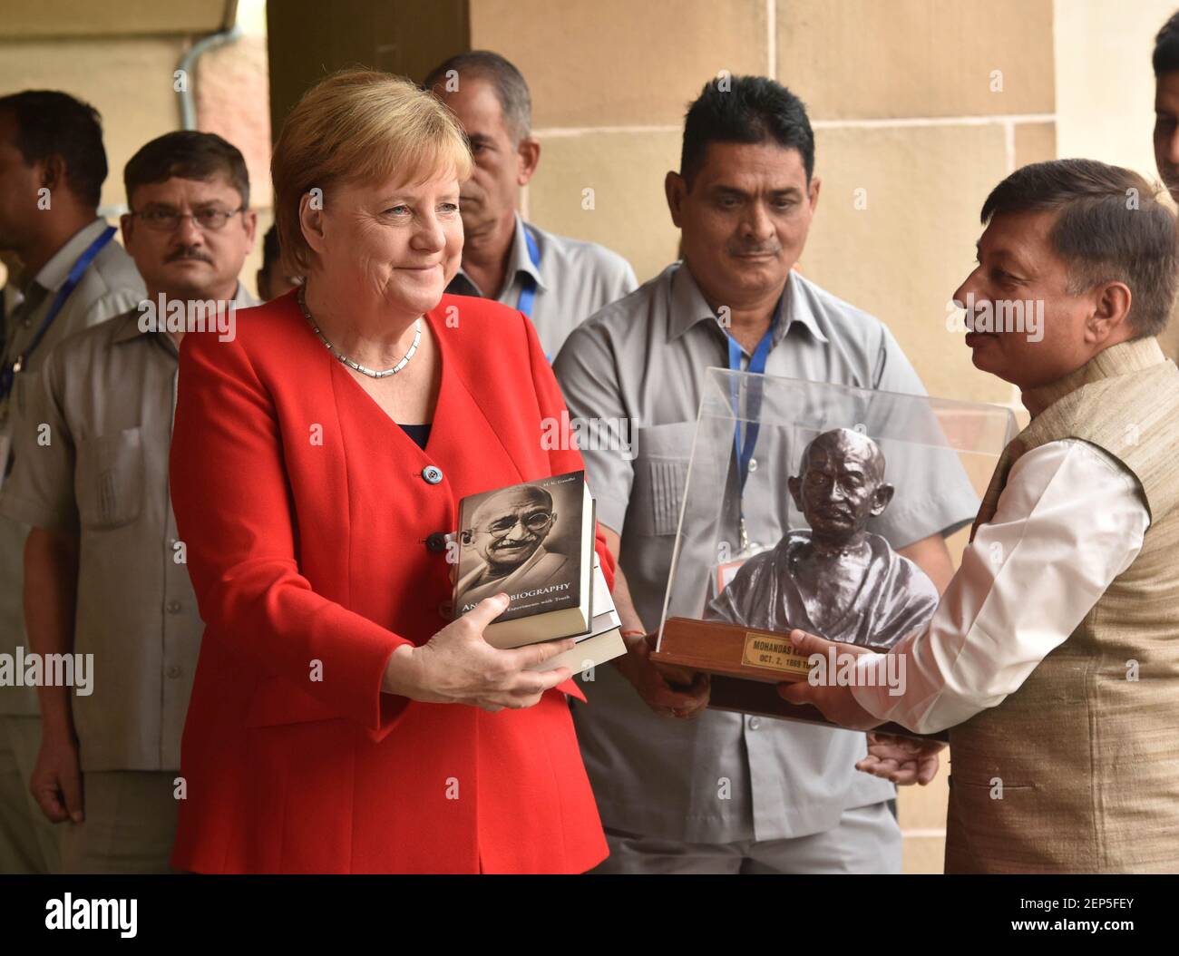 NEW DELHI, INDIA - NOVEMBER 1: German Chancellor Angela Merkel receives ...