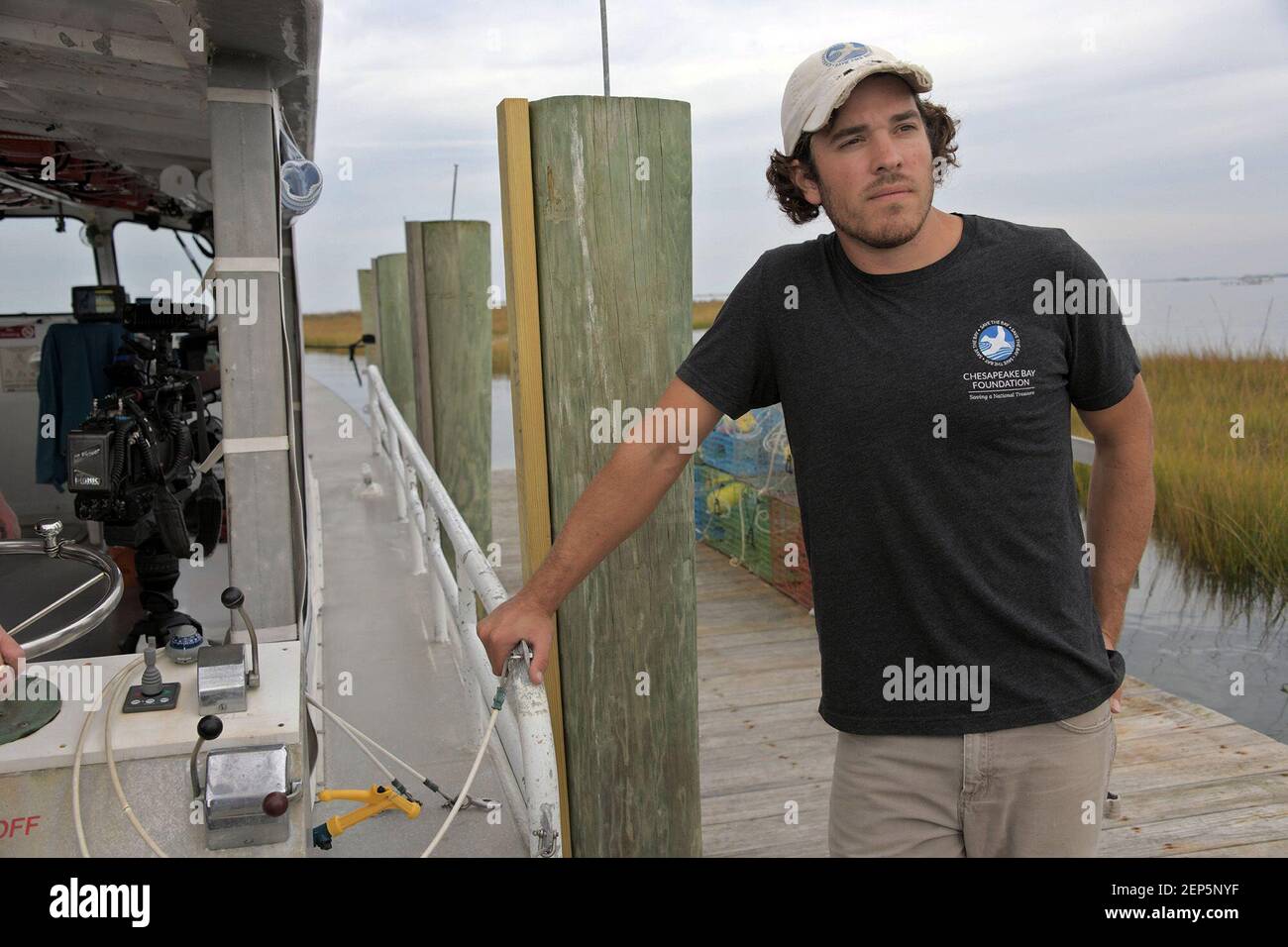 Jeff Varnon, a manager with Chesapeake Bay Foundation aboard the 40 ...