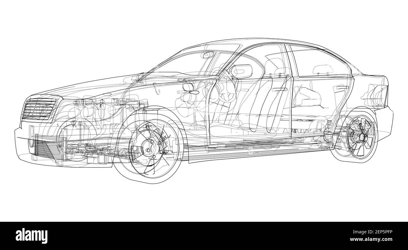 Electric Car With Chassis. Vector rendering of 3d Stock Vector Image ...