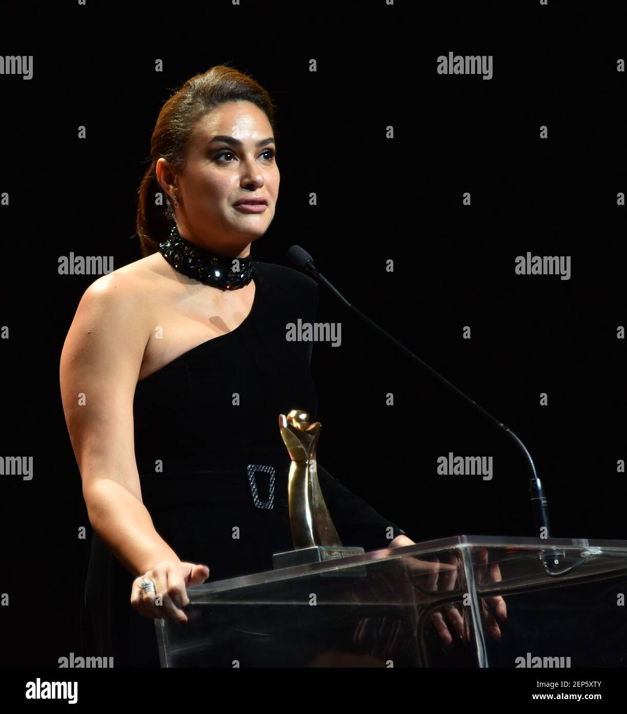 Tunisian actress Hind Sabri celebrates after receiving the best actress ...