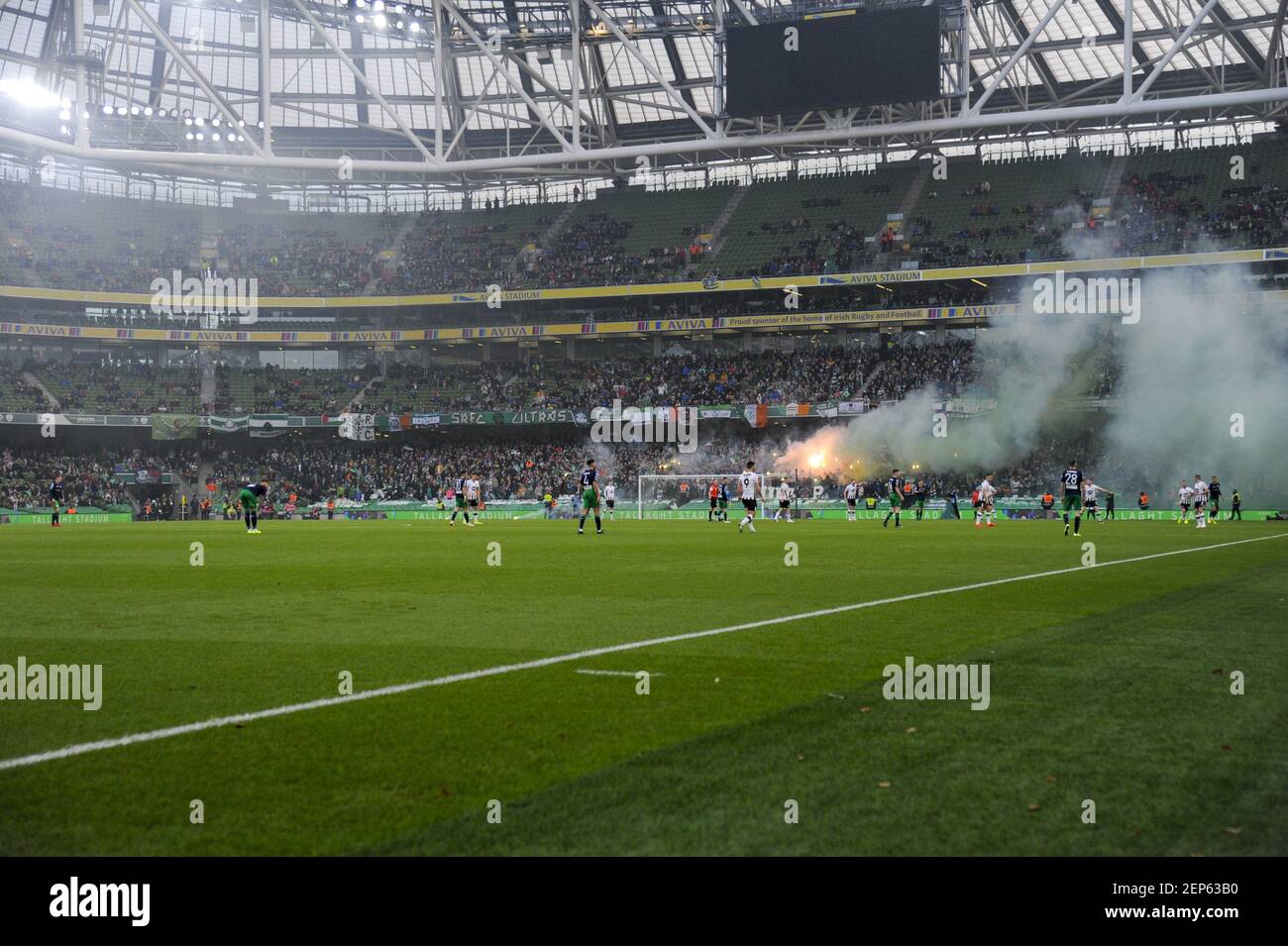 Shamrock fans with the flares during the Extra.ie FAI Cup Final match ...