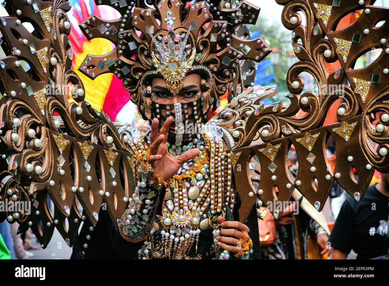 An artist uses Javanese traditional clothes during The Jogja Fashion ...