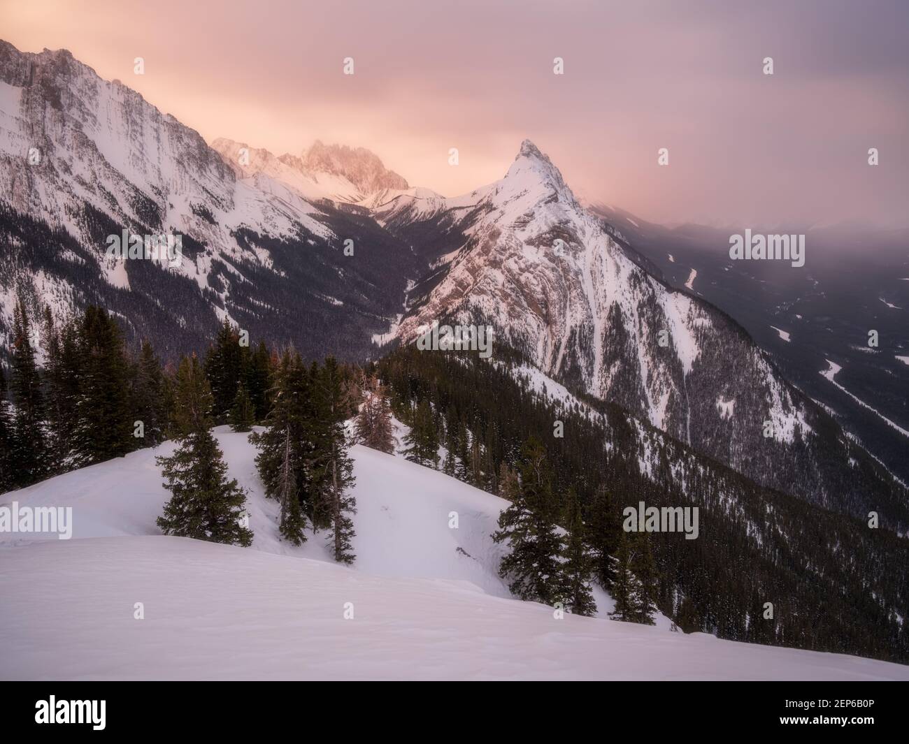 Winter Sunlight glowing mountains peeks, Kananaskis, Alberta, Canada ...