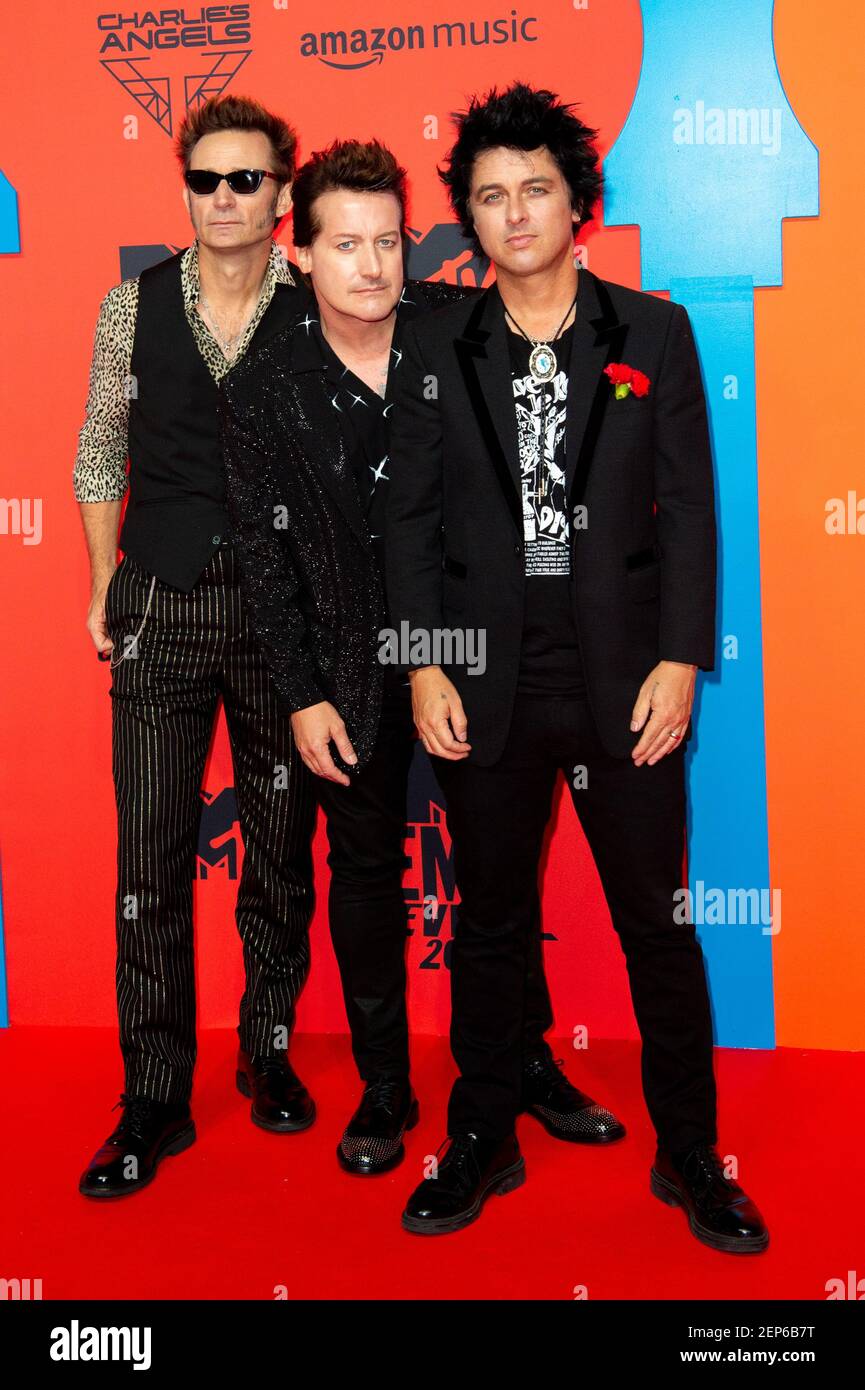 Billie Joe Armstrong, Tre Cool and Mike Dirnt from Green Day during the MTV European Music ...