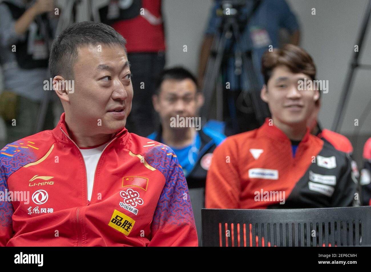 Retired Chinese table tennis player Ma Lin attends the draw ceremony of ...