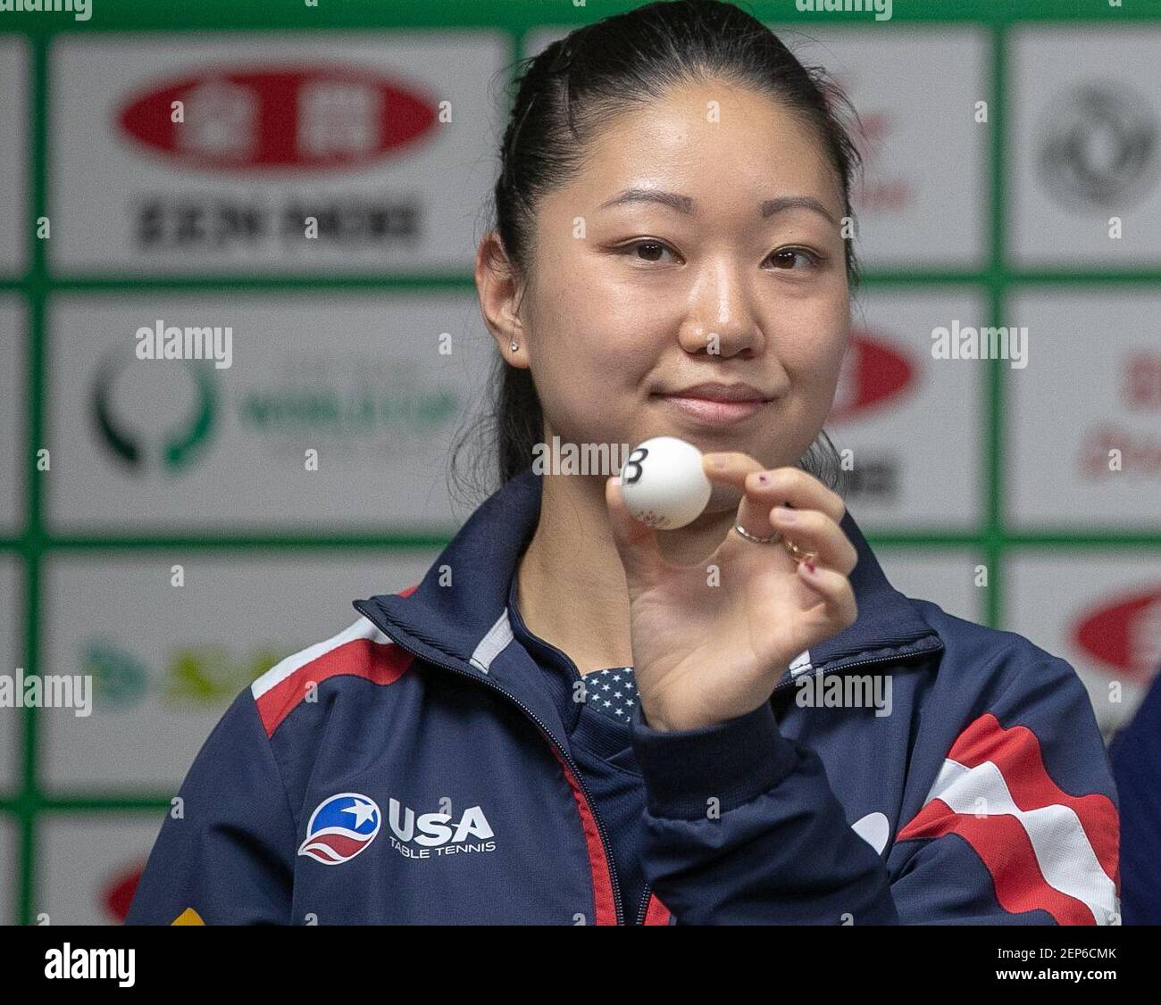 American table tennis player Lily Ann Zhang attends the draw ceremony ...