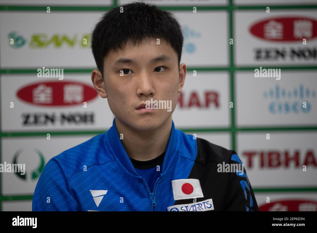 Japanese table tennis player Tomokazu Harimoto attends the draw ...