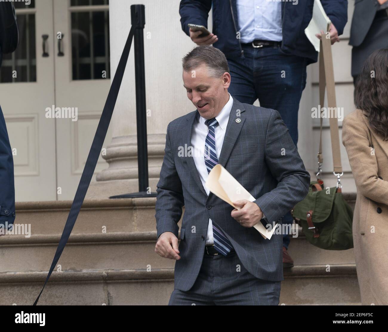 Newly appointed Police Commissioner Dermot Shea leaves City Hall after ...