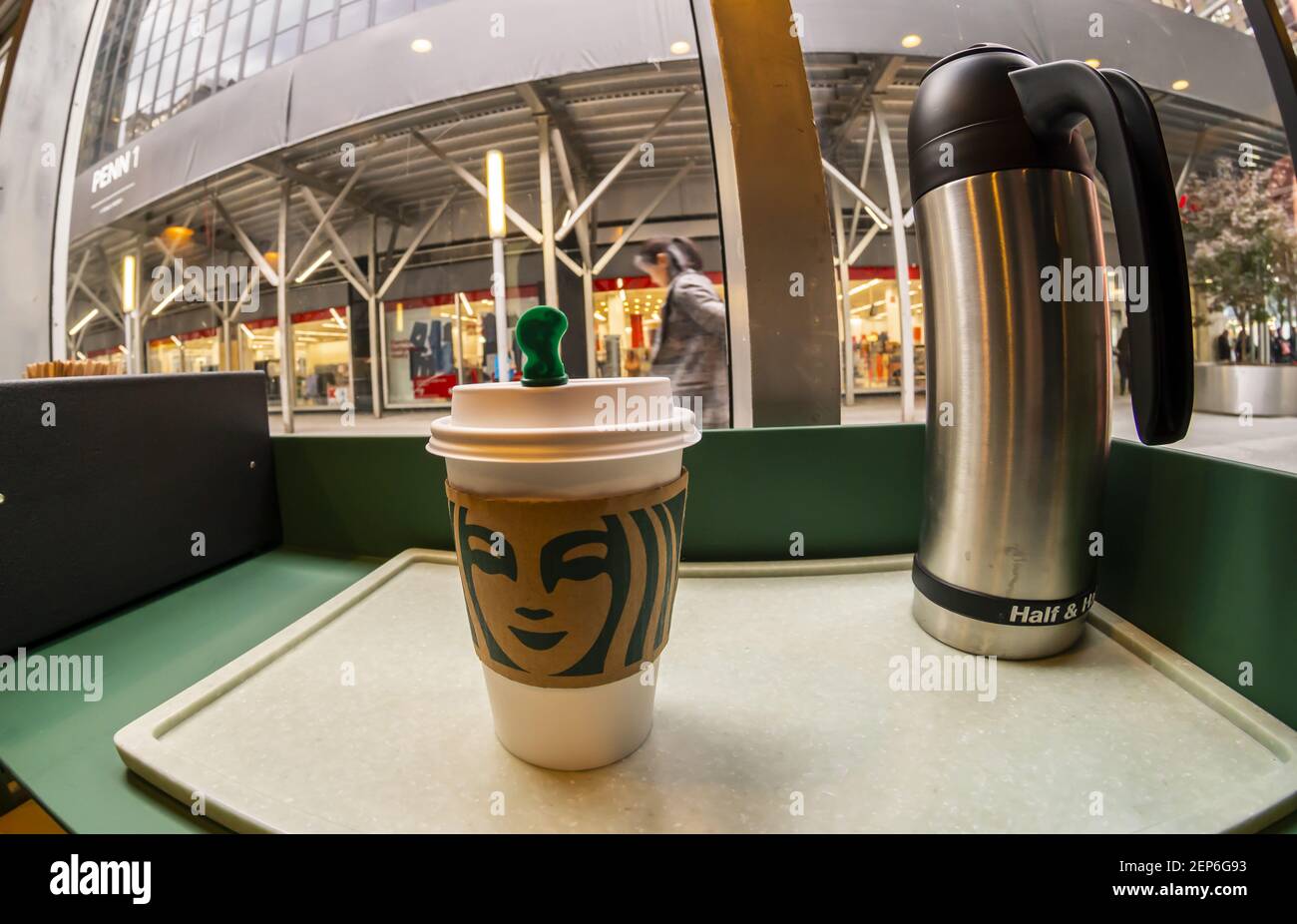 Grand opening of Starbucks Pick Up location in Penn Plaza in New York ...