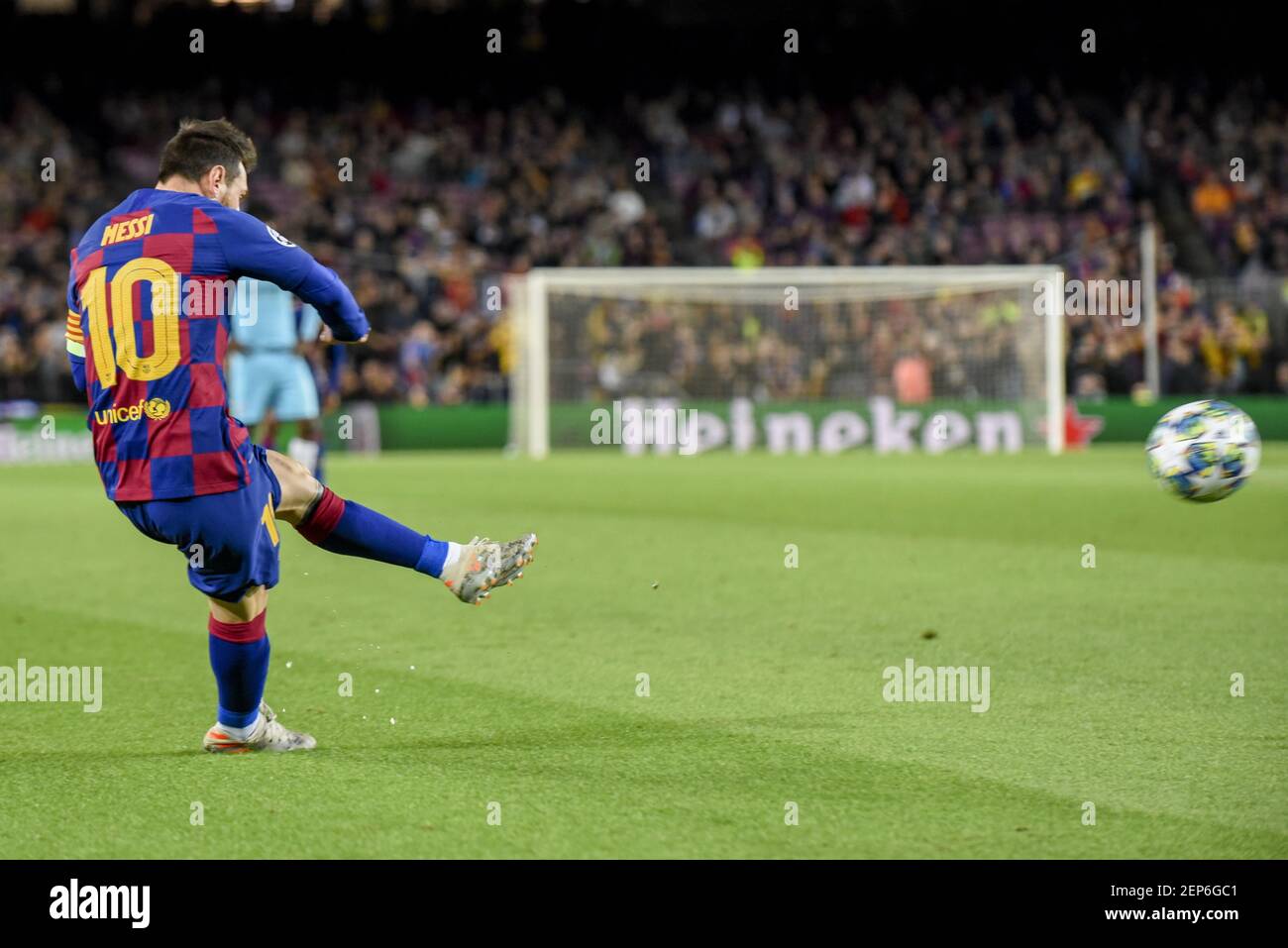 Lionel Messi of Barcelona takes a free kick during the UEFA Champions ...