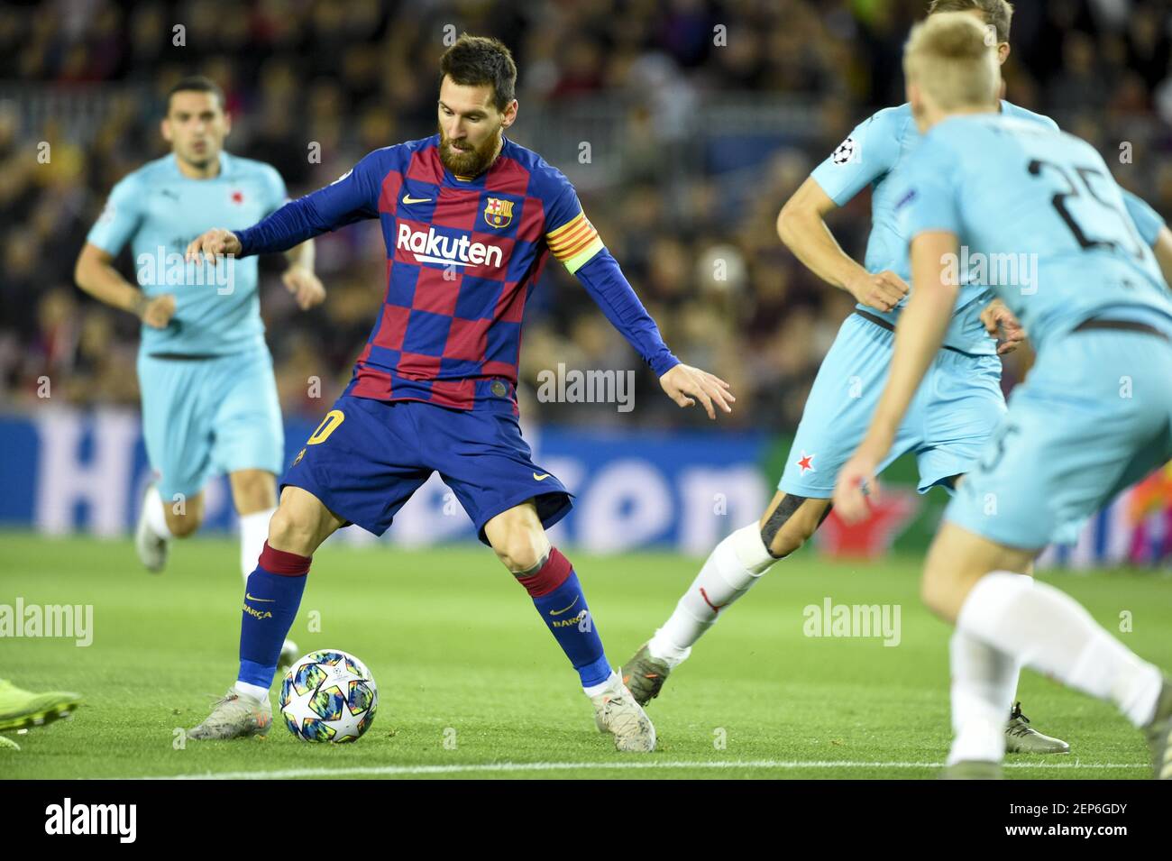 Lionel Messi of Barcelona controls the ball during the UEFA Champions ...