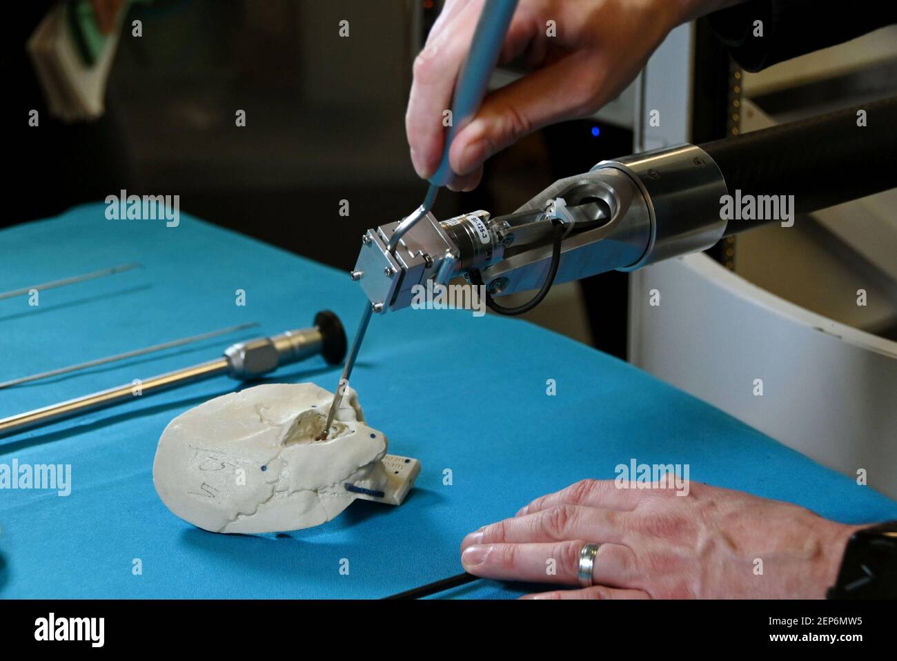 David Saunders, CTO and co-founder of Galen Robotics. demonstrates the ...