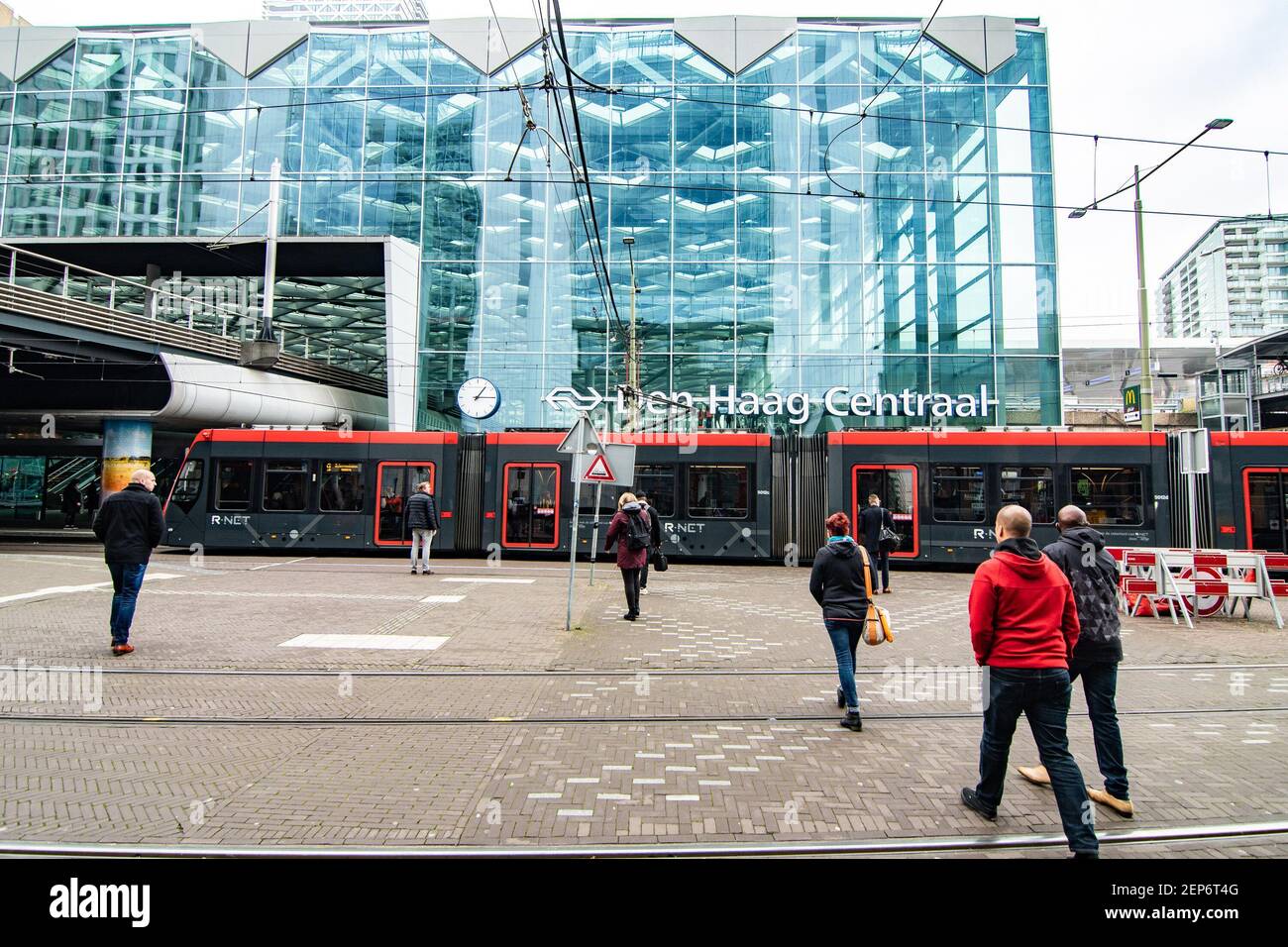 DEN HAAG, 07-11-2019, Central trainstation The Hague CS. Trams at the ...