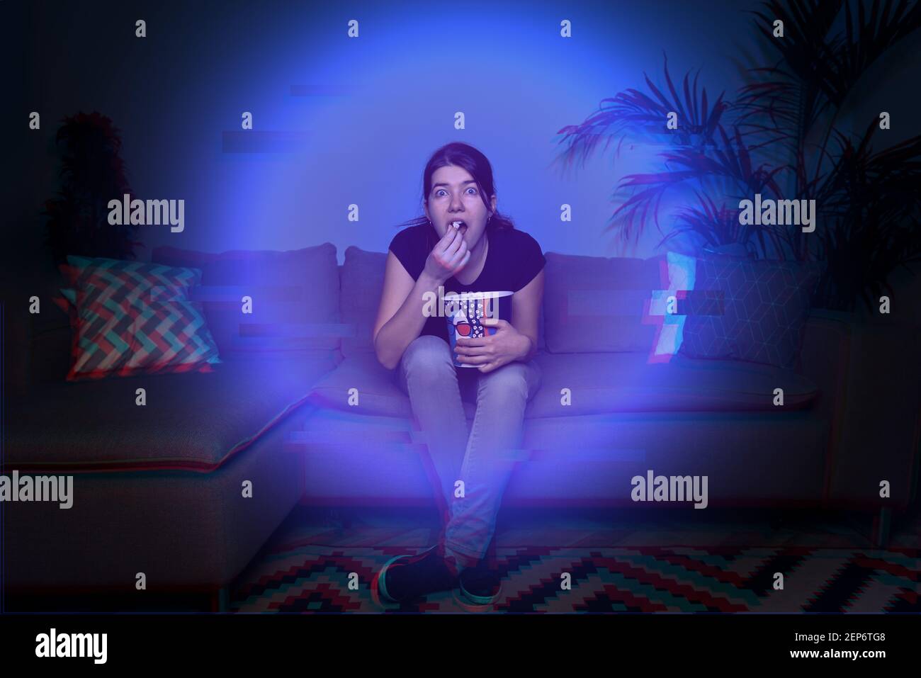Woman watching movie using augmented reality technology. Concept of ...