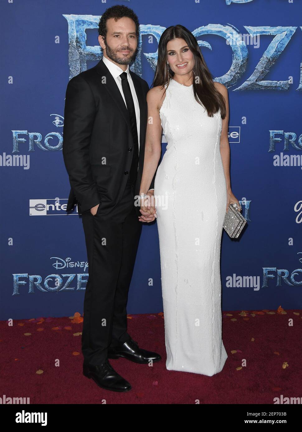 (L-R) Aaron Lohr and Idina Menzel at Disney's FROZEN 2 World Premiere ...