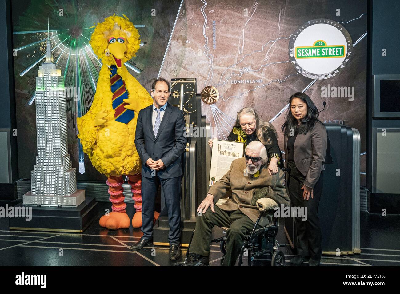 Big Bird is seen with Steve Youngwood, Caroll Spinney and his wife ...