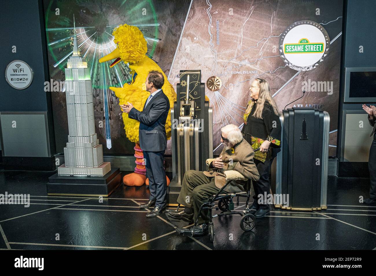 Big Bird is seen with Steve Youngwood, Caroll Spinney and his wife ...