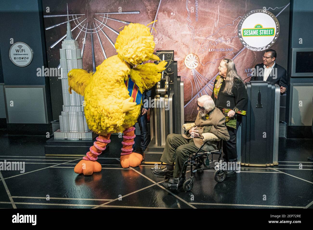 Big Bird is seen with Steve Youngwood, Caroll Spinney and his wife ...