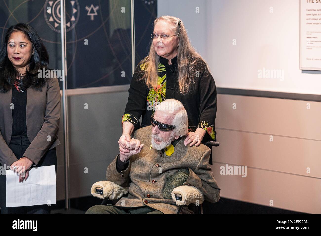 Caroll Spinney and his wife Debra are seen during a lighting ceremony ...