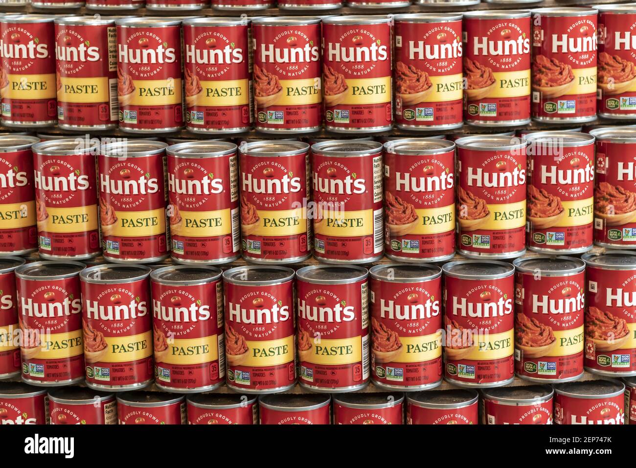 A display of Hunt’s brand tomato paste cans in New York on Thursday ...