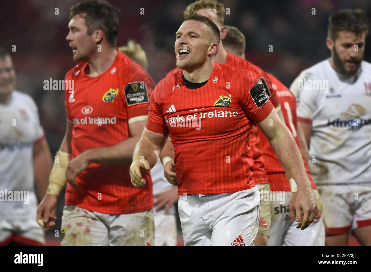 Andrew Conway of Munster celebrates scoring during the Guinness PRO14 ...