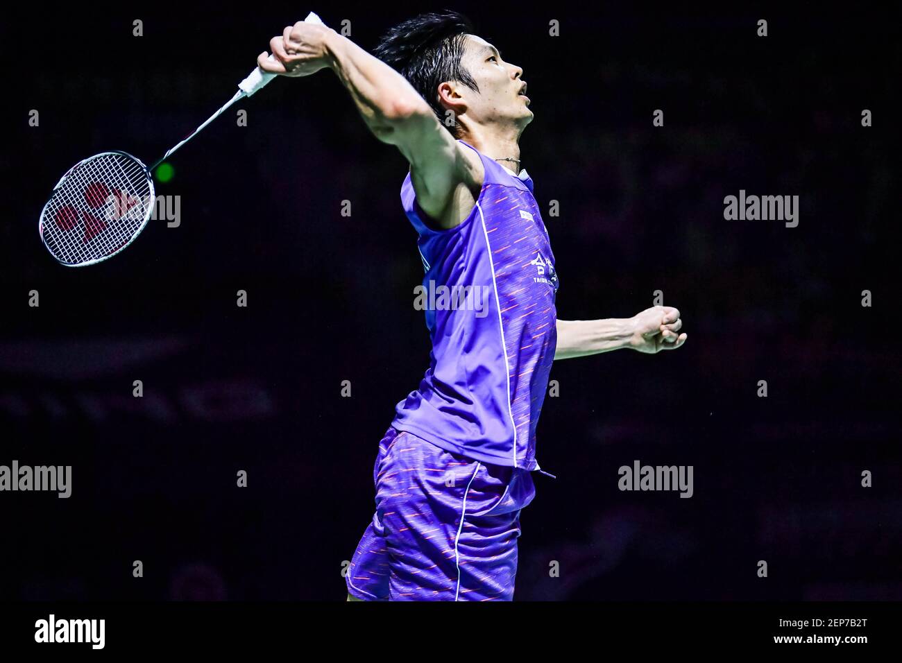 Chou Tien-chen of China Taiwan competes against Kento Momota of Japan ...