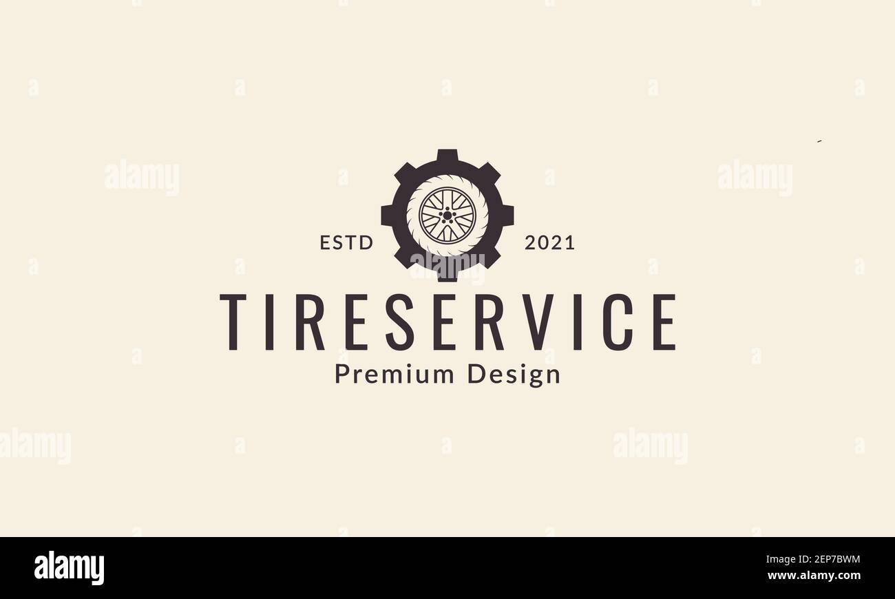 car tire rim with gear services logo design vector icon symbol graphic ...