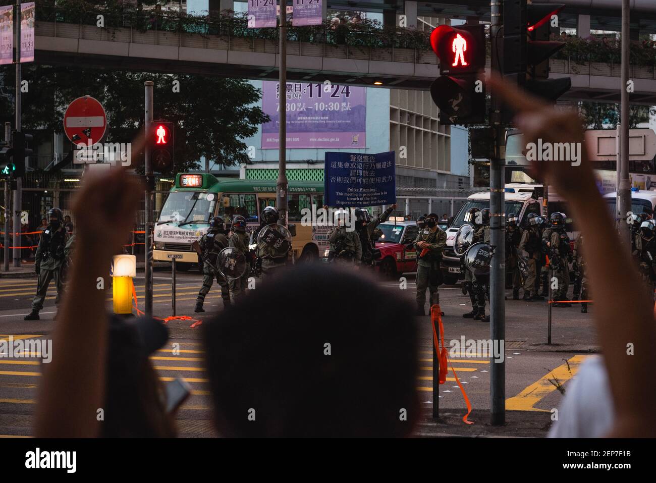 (EDITOR’S NOTE: Image contains profanity). A protester gestures at the ...