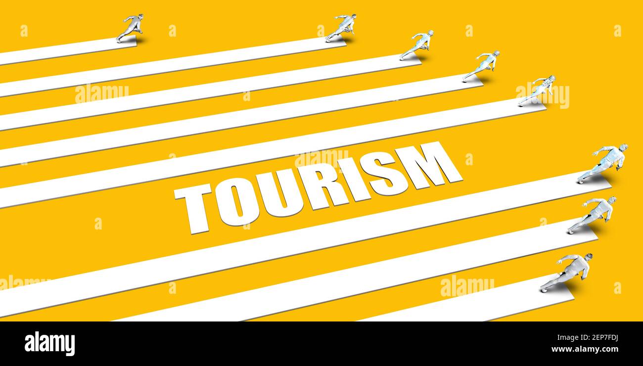 Tourism Concept with Business People Running on Yellow Stock Photo - Alamy