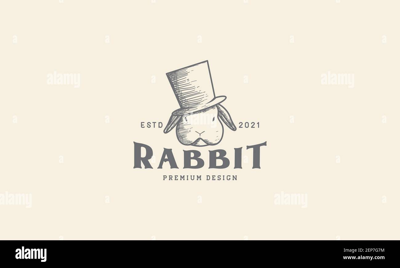 head rabbit with magic hat vintage logo design vector icon symbol ...