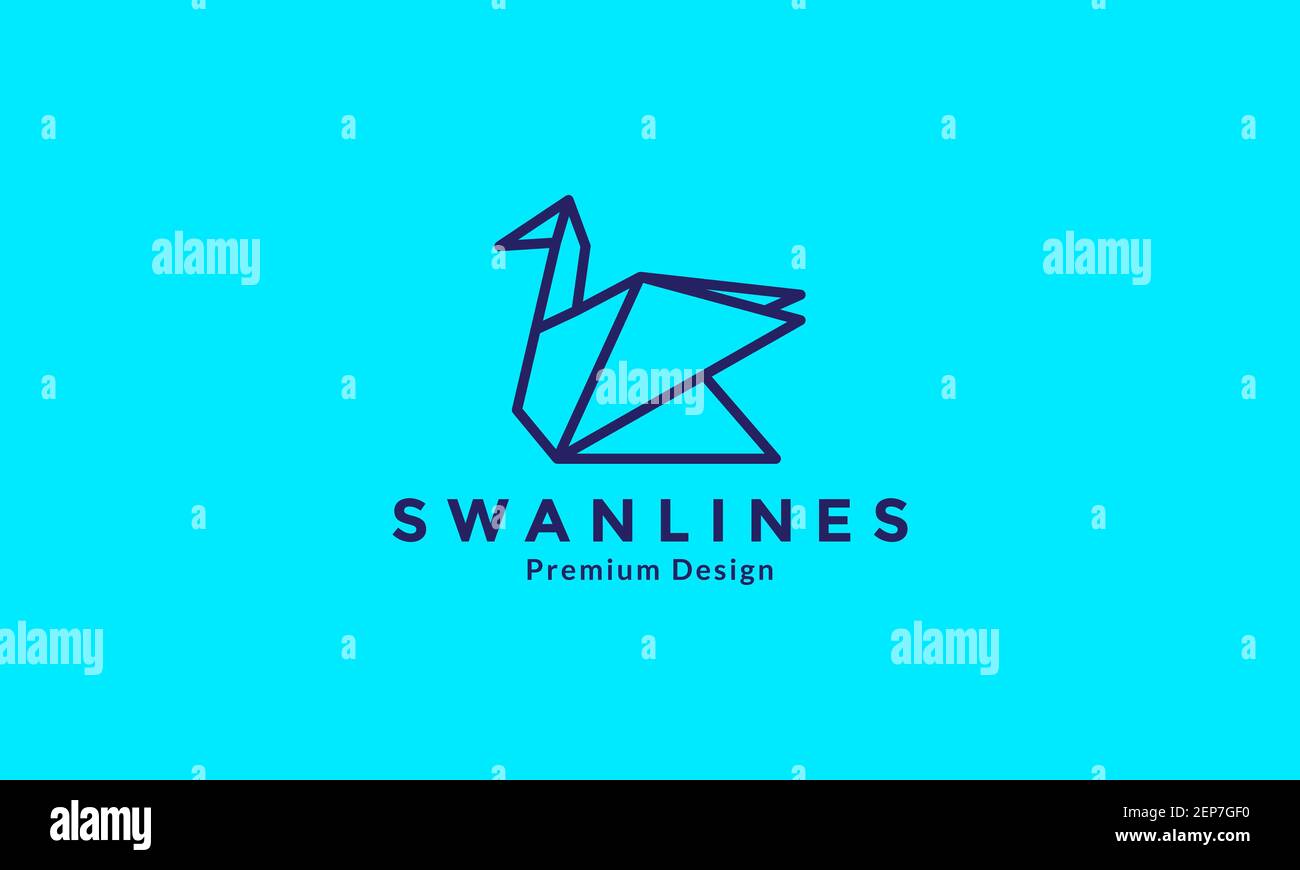 paper swan or goose lines origami logo design vector icon symbol ...