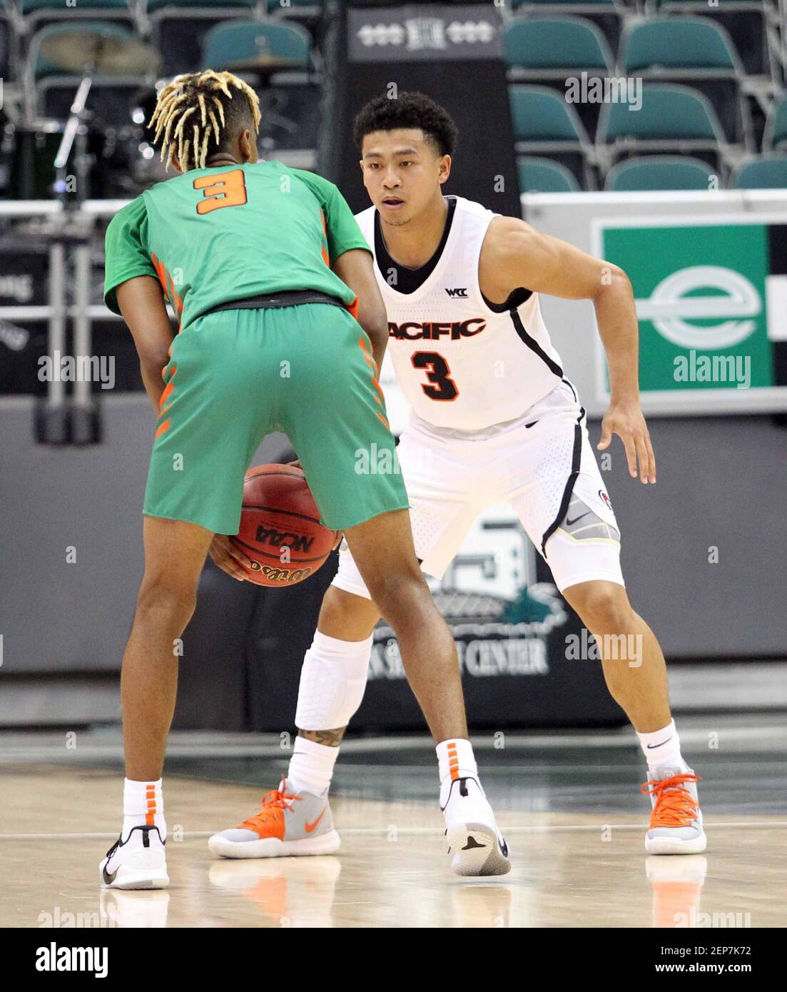 November 10, 2019 - Pacific Tigers guard Pierre Crockrell II #3 defends ...