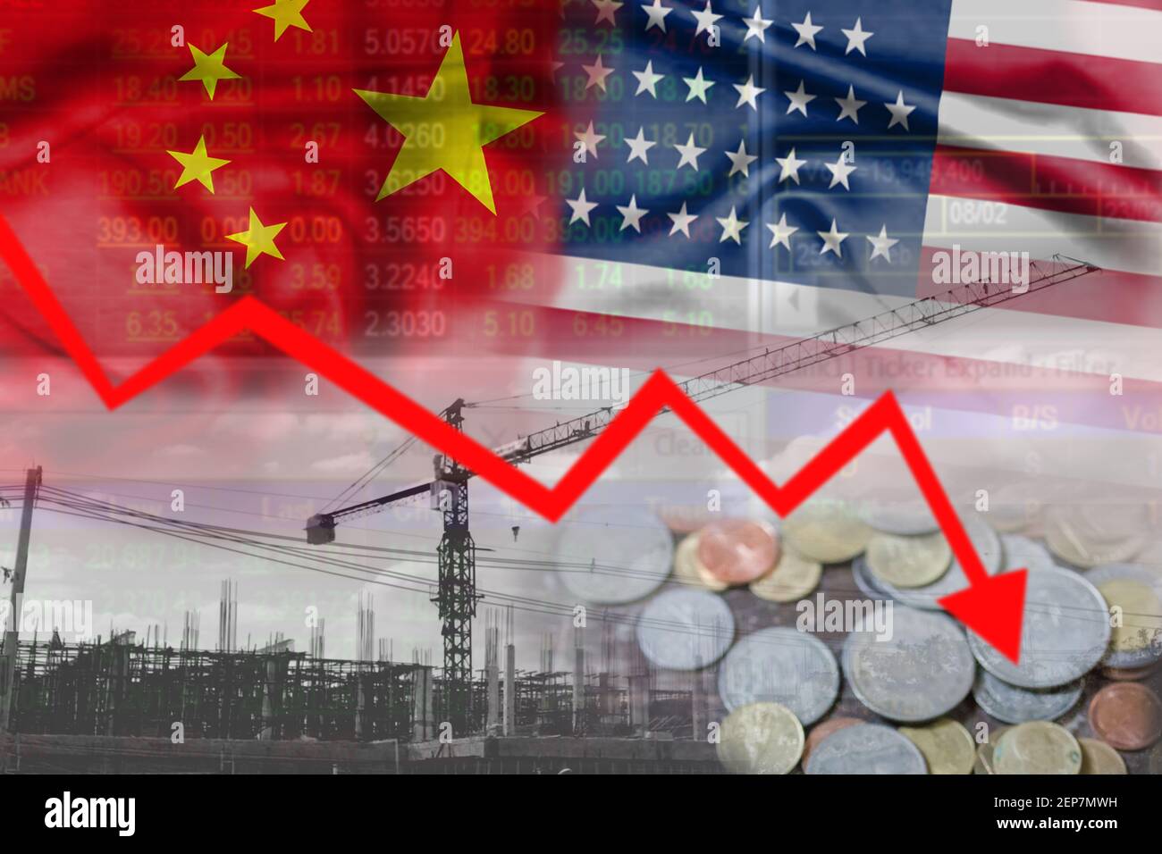China and United States trade war. Abstract finance background.Stock ...