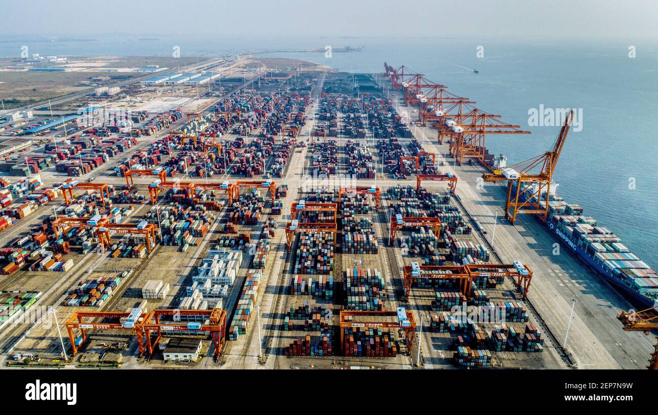 A view of the container terminal at the Qinzhou Port area of the China ...