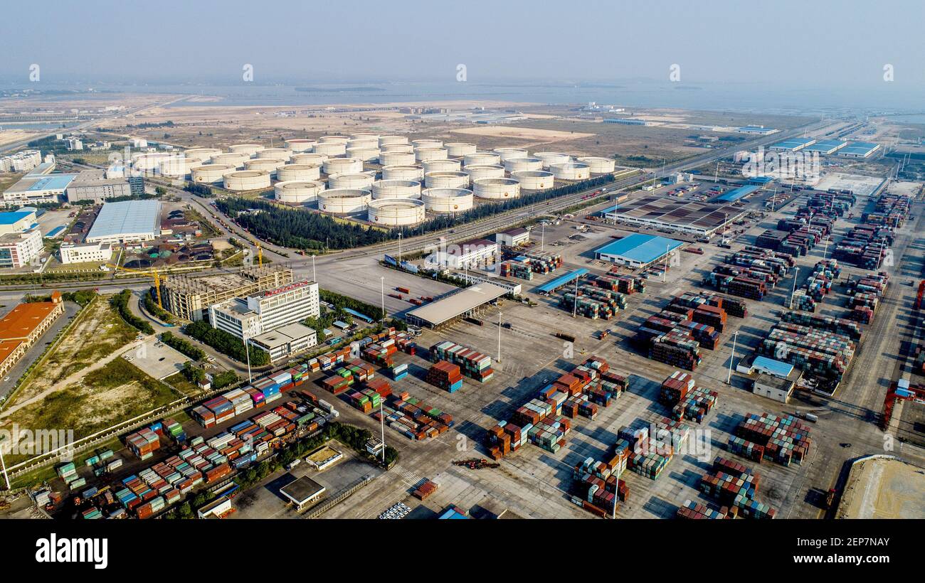 A view of the container terminal at the Qinzhou Port area of the China ...